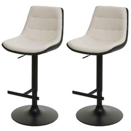 2er-Set Barhocker MCW-L85, Barstuhl Tresenhocker Drehhocker, h&ouml;henverstellbar mit Lehne Kunstleder ~ creme-beige