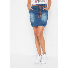bonprix Jeansrock Mid Waist, blau, Gr.48, Kurzer Jeansrock mit Used-Effekt und Kn&ouml;pfen, 98% Baumwolle (organic)