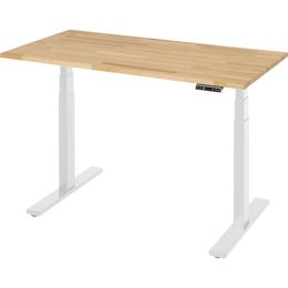 Rau Arbeitstisch, elektrisch h&ouml;henverstellbar - Tragkraft 100 kg, 650 - 1300 mm, BxT 1250 x 700 mm, Buche massiv