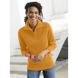 Troyer Classic Basics "Pullover", Damen, Gr. 42, gelb (ocker), 100% Baumwolle, unifarben, Pullover Troyer
