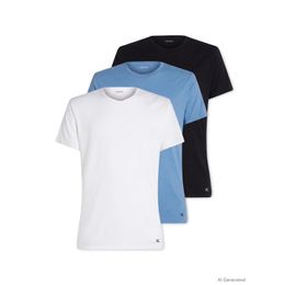 T-Shirt "SHORT SLEEVE CREW NECK 3PK", Herren, Gr. L (52), schwarz w blau descent emb, blau desce, Jersey, Obermaterial: 57% Baumwolle, 38% Polyester, 5% Elasthan, Calvin Klein Underwear, Basic, normal h&uuml;ftlang, Rundhals, abgesteppt, Shirts T-Shirt, mit Logo am Saum