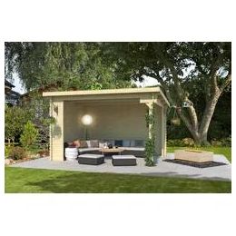 Gartenhaus Lasita Maja "Unterstand/Lounge Buffalo 380", beige (naturbelassen), ohne Dacheindeckung, Massivholz, Gartenh&auml;user, Gartenhaus, Unterstand / Lounge 28mm