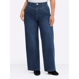 High-waist-Jeans sheego, Damen, Gr. 40, Normalgr&ouml;&szlig;en, blau, stone, washed, 95% Baumwolle, 3% Polyester, 2% Elasthan, unifarben, lang, Jeans High-Waist-Jeans