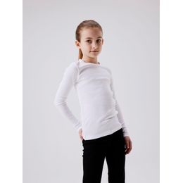 Langarmshirt name it "NKFNAKAL LS TOP NOOS", M&auml;dchen, Gr. 116, wei&szlig; (hellwei&szlig;), Jersey, Obermaterial: 95% Baumwolle, 5% Elasthan, unifarben, normal h&uuml;ftlang, Rundhals, abgesteppte Kante, Shirts Langarmshirt, in Basic-Form und leicht gerippter Qualit&auml;t