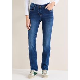 Slim-fit-Jeans Cecil, Damen, Gr. 30, L&auml;nge 30, mid blau wash, Jeans, 78% Baumwolle, 20% Polyester, 2% Elasthan, unifarben, kn&ouml;chellang, Jeans Slim-fit-Jeans, High Waist