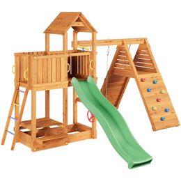 Spielturm Fungoo "FLUPPI", gr&uuml;n, Spielt&uuml;rme, KinderB:384cm H:262cm T:408cm, FSC-zertifizierter Massivholz, Metall, Polyethylen, mit Rutsche, Schaukel und Kletterger&uuml;st und Picknicktisch, B:384cm H:262cm T:408cm