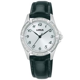 Quarzuhr Lorus "Classic Quarz", schwarz, silberfarben, Armbanduhren, Damen, Quarzuhr, Armbanduhr, Damenuhr, Lederarmband, analog