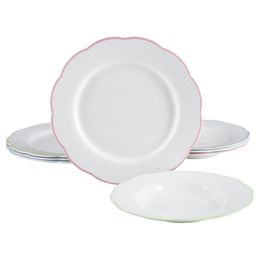 Tafelservice Creatable "Florine Bunt, Service 8-tlg.", wei&szlig;, bunt, 8, Steingut, Geschirr-Sets, Tafelservice, Teller Set, Elegant, Klassische Form, Zart gewellte R&auml;nder