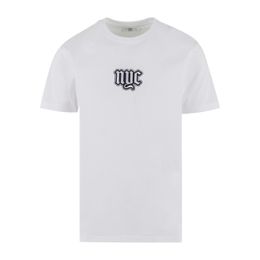 T-Shirt MisterTee "MisterTee NYC Old English Wording Patch Tee", Damen, Gr. 4XL, wei&szlig;, 100% Baumwolle, bedruckt, normal, Rundhals, Shirts T-Shirt