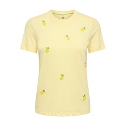 Kurzarmshirt Only CARMAKOMA "CARKITA LIFE S/S PEARL TOP JRS", Damen, Gr. L, sunlight aop:lemon, Jersey, Obermaterial: 100% Baumwolle, bedruckt, normal, Rundhals, Shirts