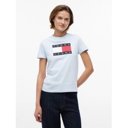 Kurzarmshirt Tommy Jeans "TJW REG TJ FLAG SS TEE", Damen, Gr. L (42/44), kingly blau, Single Jersey, Obermaterial: 100% Baumwolle, bedruckt, regular fit normal, Rundhals, Shirts, Baumwolle, Logodruck, regular fit