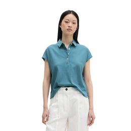 Marc O'Polo Poloshirt MARC O'POLO "aus weichem Single Jersey", Damen, Gr. L, bright sea, Obermaterial: 100% Baumwolle, unifarben, loose fit, normaler Saum, Shirts
