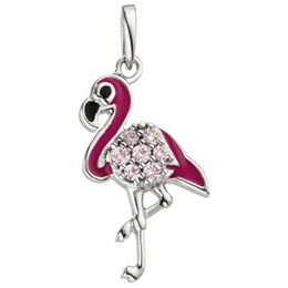 Kettenanh&auml;nger Jobo "Anh&auml;nger Flamingo 22,2 mm", silber 925, rosa, Schmuckanh&auml;nger, M&auml;dchen, Silber 925 (Sterlingsilber), Kettenanh&auml;nger, 925 Silber mit 7 Zirkonia