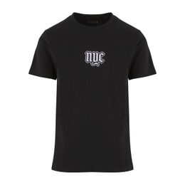 T-Shirt MisterTee "MisterTee NYC Old English Wording Patch Tee", Damen, Gr. XL, schwarz, 100% Baumwolle, bedruckt, normal, Rundhals, Shirts T-Shirt