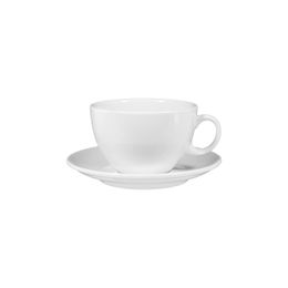 Tasse Seltmann Weiden "Milchkaffeetasse mit Untertasse VIP. 370 ml wei&szlig;", wei&szlig;, B:16cm H:9cm &Oslash;:16cm, Porzellan, Trinkgef&auml;&szlig;e, Tasse, Sp&uuml;lmaschinenfest, Mikrowellensicher, Ofenfest