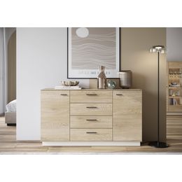 Kommode Home Affaire "LAGOON", natur, B:1.550cm H:87,6cm T:40cm, Holzwerkstoff, Sideboards, Kommode, modernses Sideboard, Breite ca.155 cm, 2 T&uuml;ren und 4 Schubkasten