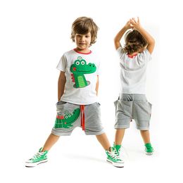 Denokids 2tlg. Outfit in Grau/ Wei&szlig;/ Gr&uuml;n - 67% | Gr&ouml;&szlig;e 122 | Kinder-oberteile