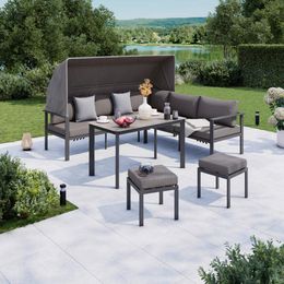 Ambia Garden Dining-Loungeset, Anthrazit, Grau, Metall, Glas, Textil, 5-teilig, F&uuml;llung: Schaumstoff,Polyester, 224x147 cm, Loungem&ouml;bel, Gartenlounge-Sets