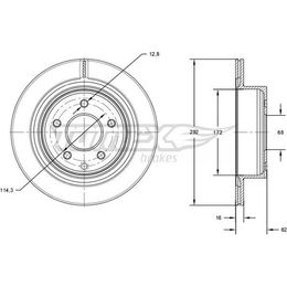 TOMEX BRAKES Bremsscheibe tx7172 Hinterachse bel&uuml;ftet 292mm 16mm f&uuml;r RENAULT (DFAC) NISSAN SAMSUNG PORSCHE TOYOTA (FAW)