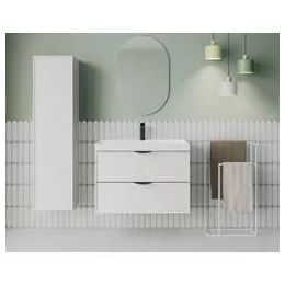 Waschtisch Welltime "FLOW SIMPLE mit Waschbecken, Breite 60 oder 80cm, modernes Design", wei&szlig;, wei&szlig;, B:80cm T:45cm, Waschtische, Waschtisch, Schrank mit 2 Schubladen, Soft-Close-Function, in 2 Breiten erh&auml;ltlich