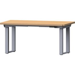 ANKE Werkbank, elektrisch h&ouml;henverstellbar, H&ouml;henverstellbar 695 - 1350 mm, Buche-Multiplexplatte/grau, Breite 1500 mm