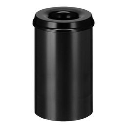 Sicherheits-Papierkorb, Stahl, selbstl&ouml;schend, Volumen 20 l, Hx&Oslash; 426 x 260 mm, Korpus schwarz / L&ouml;schkopf schwarz kaiserkraft