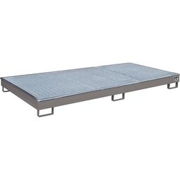 eurokraft pro Regal-Bodenwanne mit PE-Einsatz, mit Rost, 240 l, LxBxH 2665 x 1315 x 210 mm, grau