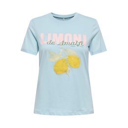 Kurzarmshirt Only CARMAKOMA "CARKITA LIFE S/S PEARL TOP JRS", Damen, Gr. L, winter sky print:limoni de amalfi, Jersey, Obermaterial: 100% Baumwolle, bedruckt, normal, Rundhals, Shirts
