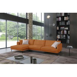 Ecksofa Egoitaliano "Sophia, Designsofa mit extrakomfortablem Sitzkomfort, Breite 274cm", orange, B:274cm H:77cm T:154cm, Leder &raquo;BULL&laquo; (echtes Rindsleder). Geschliffenes, pigmentiertes und behandeltes Rindsleder mit einer Dicke von 1, 3-1, 5 mm. Dieses Leder zeigt eine ziemlich weiche Hand mit einem halb undurchsichtigen Aussehen. Es handelt sich um ein gesch&uuml;tztes Leder. Eine leichte Deckschicht 