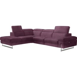 Ecksofa Egoitaliano "Candice, elegant, edel und bequem, erstklassiger Sitzkomfort, L-Form", lila (plum), B:278cm H:100cm T:221cm, Sofas, Ecksofa, inkl. 2 elektrischer Relaxfunktionen, Bedienung &uuml;ber Taste an Armlehne