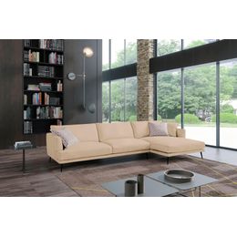 Ecksofa Egoitaliano "Sophia, Designsofa mit extrakomfortablem Sitzkomfort, Breite 274cm", beige (champagner), B:274cm H:77cm T:154cm, Leder &raquo;BULL&laquo; (echtes Rindsleder). Geschliffenes, pigmentiertes und behandeltes Rindsleder mit einer Dicke von 1, 3-1, 5 mm. Dieses Leder zeigt eine ziemlich weiche Hand mit einem halb undurchsichtigen Aussehen. Es handelt sich um ein gesch&uuml;tztes Leder. Eine leichte 