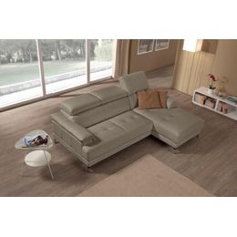 Ecksofa Egoitaliano "Soul, Design und Sitzkomfort auf hohem Niveau, tolle Details, L-Form", grau (taupe), B:250cm H:99cm T:166cm, Leder &raquo;BULL&laquo; (echtes Rindsleder). Geschliffenes, pigmentiertes und behandeltes Rindsleder mit einer Dicke von 1, 3-1, 5 mm. Dieses Leder zeigt eine ziemlich weiche Hand mit einem halb undurchsichtigen Aussehen. Es handelt sich um ein gesch&uuml;tztes Leder. Eine leichte Deck