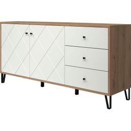 Sideboard Home Affaire "Tarragona", artisan eiche melamin, wei&szlig; matt, B:183cm H:76cm T:40cm, Sideboards, Sideboard, Sideboard, 2 T&uuml;ren, 3 Schubkasten & Soft-Close - (B/T/H) 183/40/76 cm