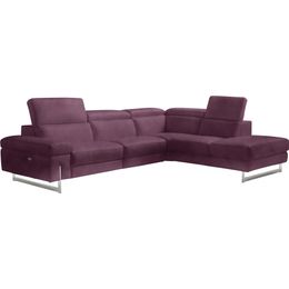 Ecksofa Egoitaliano "Candice, elegant, edel und bequem, erstklassiger Sitzkomfort, L-Form", lila (plum), B:278cm H:100cm T:221cm, Sofas, Ecksofa, inkl. 2 elektrischer Relaxfunktionen, Bedienung &uuml;ber Taste an Armlehne