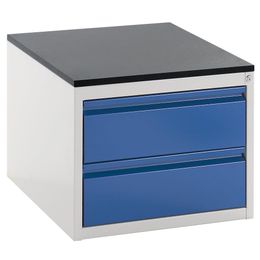 Rau Schubladenschrank mit Teleskopf&uuml;hrungen, H&ouml;he 460 mm, Schubladen 2 x 180 mm, lichtgRau / enzianblau, Breite 580 mm