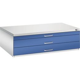 C+P Zeichnungsschrank, DIN A0, 3 Schubladen, H&ouml;he 420 mm, lichtgrau / enzianblau