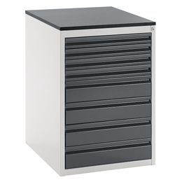 Rau Schubladenschrank mit Teleskopf&uuml;hrungen, H&ouml;he 820 mm, Schubladen 4 x 60, 4 x 120 mm, lichtgRau / anthrazit-metallic, Breite 580 mm