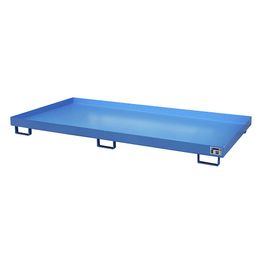 eurokraft pro Regal-Bodenwanne, 246 l Auffangvolumen, LxBxH 2650 x 1300 x 210 mm, ohne Gitterrost, blau lackiert