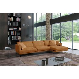 Ecksofa Egoitaliano "Sophia, Designsofa mit extrakomfortablem Sitzkomfort, Breite 274cm", braun (cognac), B:274cm H:77cm T:154cm, Luxus-Micofaser Lederoptik (100% Polyester) ist ein neues technisches Gewebe mit einem visuellen und taktilen Aspekt, der dem Nubuk sehr nahe kommt, mit innovativen Eigenschaften. Seine au&szlig;erordentliche Weichheit kommt von einem exklusiven Produktionsprozess, der Unrein