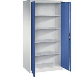 C+P Werkstatt-Fl&uuml;gelt&uuml;rschrank, HxBxT 1950 x 930 x 600 mm, lichtgrau / enzianblau
