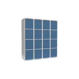 4er-Schlie&szlig;fachschrank Fydor, 4 Abteile, lichtgrau / brillantblau, B 1200 mm, 4 Abteile, flache Dachform, Zylinderschloss kaiserkraft