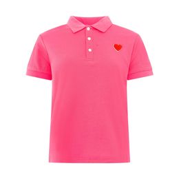 Poloshirt Zwillingsherz "Herz", Damen, Gr. L, pink, Web, Obermaterial: 100% Baumwolle, Shirts, unifarben, Polokragen mit Knopfleiste, Herz-Patch
