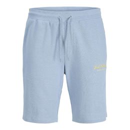Jack & Jones Laufhose JACK & JONES "JPSTGORDON ARCHIVE COLOR SWEAT SHORT MID", Herren, Gr. L, N-Gr, mountain spring, Web, Obermaterial: 80% Baumwolle, 20% Polyester, unifarben, regular fit kniefrei, Hosen Laufhose, mit Logo Schriftzug