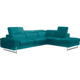 Ecksofa Egoitaliano "Candice, elegant, edel und bequem, erstklassiger Sitzkomfort, L-Form", blau (teal), B:278cm H:100cm T:221cm, Sofas, Ecksofa, inkl. 2 elektrischer Relaxfunktionen, Bedienung &uuml;ber Taste an Armlehne