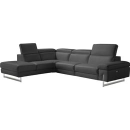 Ecksofa Egoitaliano "Candice, elegant, edel und bequem, erstklassiger Sitzkomfort, L-Form", schwarz (nachtschwarz), B:278cm H:100cm T:221cm, Leder &raquo;BULL&laquo; (echtes Rindsleder). Geschliffenes, pigmentiertes und behandeltes Rindsleder mit einer Dicke von 1, 3-1, 5 mm. Dieses Leder zeigt eine ziemlich weiche Hand mit einem halb undurchsichtigen Aussehen. Es handelt sich um ein gesch&uuml;tztes Leder. Eine l