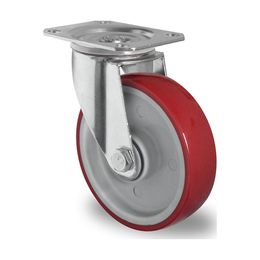 eurokraft basic PU-Reifen, rot auf Polyamidfelge, Rad-&Oslash; x Breite 200 x 46 mm, ab 2 Stk, Lenkrolle