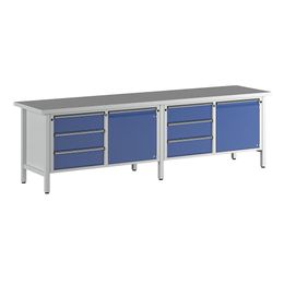 ANKE Werkbank Breite 2800 mm, Gestellbauweise, 2 T&uuml;ren, 6 Schubladen mit Vollauszug, Universalplatte