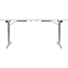 Klapptisch mit Doppel-T-Fu&szlig;gestell, Gestell aus Stahlrundrohr, verchromt, wei&szlig;/wei&szlig;, BxT 1400 x 700 mm kaiserkraft