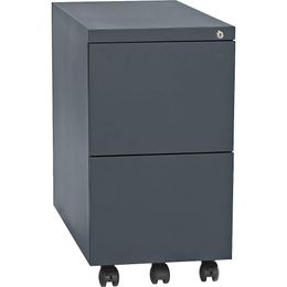 eurokraft basic Rollcontainer, Stahl, 2 H&auml;ngeregistraturen, Tiefe 790 mm, basaltgrau