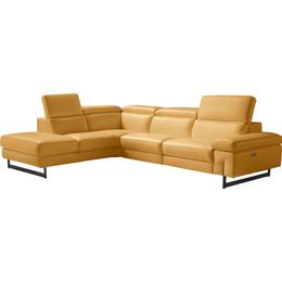 Ecksofa Egoitaliano "Candice, elegant, edel und bequem, erstklassiger Sitzkomfort, L-Form", gelb, B:278cm H:100cm T:221cm, Leder &raquo;BULL&laquo; (echtes Rindsleder). Geschliffenes, pigmentiertes und behandeltes Rindsleder mit einer Dicke von 1, 3-1, 5 mm. Dieses Leder zeigt eine ziemlich weiche Hand mit einem halb undurchsichtigen Aussehen. Es handelt sich um ein gesch&uuml;tztes Leder. Eine leichte Deckschicht